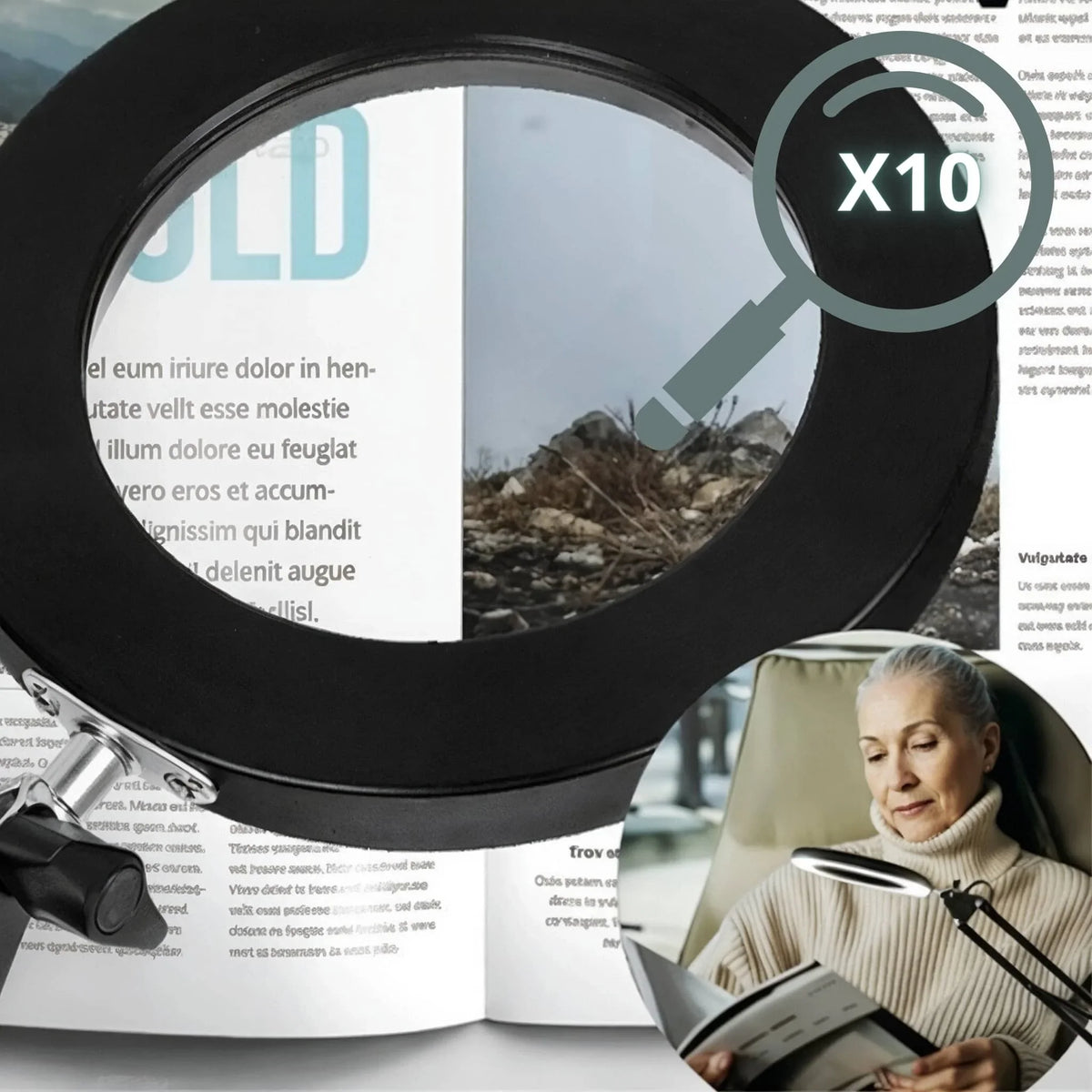 Lampe loupe sur pied grossissement x10 - Incontournable